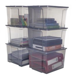 IRIS OHYAMA - 6er-Set Aufbewahrungsboxen aus Kunststoff, 10 l, Clips, Griff mit Schnellverschluss, Stabil, Büro, Zuhause - ddusb-s - Grau