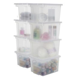 IRIS OHYAMA - Kunststoff-Aufbewahrungsbox, 10-Liter-Büro-Aufbewahrungsbox, 8er-Set, ddusb-s, transparent, stapelbar, Verschlussclips – B29 x T24 x