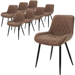 8er Set Esszimmerstuhl mit Rückenlehne, Braun, aus Kunstleder - ML-Design