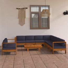 MAISONCHIC - 9-tlg. Garten-Lounge-Set Gartenmöbel-Set Terrassen-Sitzgruppe mit Dunkelgrauen Auflagen Akazienholz ZDEH54205