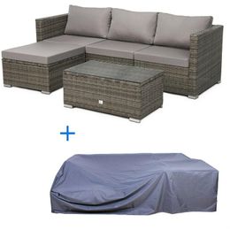 SVITA QUEENS Polyrattan Lounge Eck-Sofa Gartenmöbel Haube Set Grau