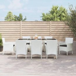 9-tlg. Garten-Essgruppe,Gartenmöbel Set mit Kissen Weiß Poly Rattan vidaXL