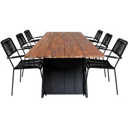 ebuy24 Doory Gartenset Tisch 100x250cm und 6 Stühle Armlehne Lindos schwarz, natur.