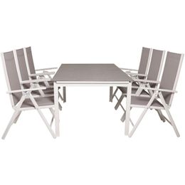 ebuy24 Levels Gartenset Tisch 100x160/240cm und 6 Stühle Break weiß, grau.