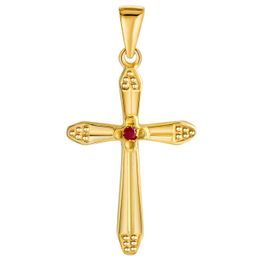 Kreuz-Anhänger Firetti "Schmuck Geschenk Gold 375 Halsschmuck Anhänger Halskette Kreuz" Schmuckanhänger Gr. Gelbgold 375, 0,75 g, goldfarben (gelbgoldfarben, rot, rot) Damen Anhänger