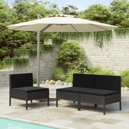 3er Set Gartenstühle Gartensessel Balkonstühle - mit Auflagen Poly Rattan Schwarz BV945720 - BonneVie