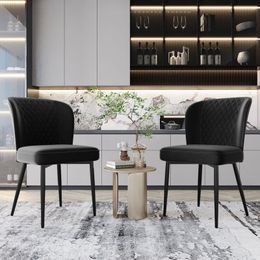 Esszimmerstuhl (2 Stück), schwarz, gepolsterter Designerstuhl mit Rückenlehne, Sitzfläche aus Samt, Struktur aus Metall