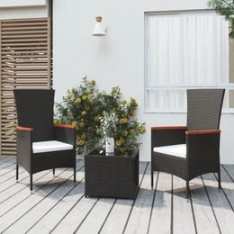3-tlg. Garten-Lounge-Set Gartenmöbel-Set Terrassen-Sitzgruppe Schwarz Poly Rattan & Stahl ZDEH16122 MAISONCHIC