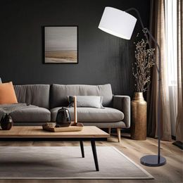 NINO Stehlampe modern Wohnzimmerleuchte schwarz Standlampe, led Schirmleuchte Höhenverstellbar Textil weiß, Metall, 1x led 6,5W 400lm 3000K, DxH 40x225cm