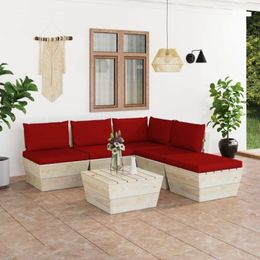 6-tlg. Garten-Sofagarnitur aus Paletten, Gartenmöbel-Set, Sitzgruppe Gartenset mit Kissen Fichtenholz LLOAQ118834 MAISONCHIC