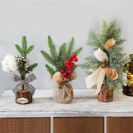 Mini-Weihnachtsbaum, 3 Stück Weihnachts-Tischbaum, künstlicher Weihnachtsbaum mit Ornamenten, Tannenzapfen, Bowknot und roten Beeren,