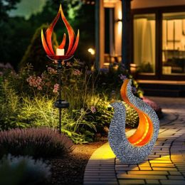 Globo - led Solarleuchte Solarlampe mit Feuereffekt Außenleuchte Gartenleuchte Außenlampe, Flammen Design, Steinoptik-Skulptur, warmweiß, 2er Set