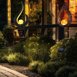 Globo Gartendeko Solarleuchte Stecklampe led Außenleuchte Erdspießleuchte Gartenlampe, Flammen Design, led, h 90 cm, 2er Set