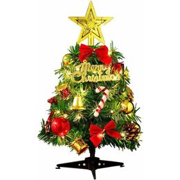 Künstlicher Weihnachtsbaum Mini-Weihnachtsbaum und 2 m Drahtseillichter, Miniatur-Tischdekoration für den Innenbereich, Mini-Grünbäume, Ornamente,