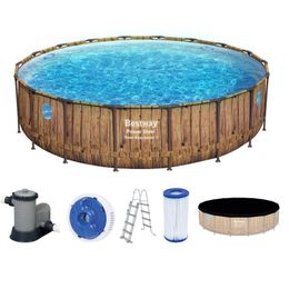Bestway Power Steel™ Swim Vista Series™ Frame Pool Komplett-Set mit Filterpumpe ø 549 x 122 cm, Holz-Optik (Pinie), rund - Braun
