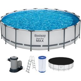 Bestway Steel Pro max™ Frame Pool Komplett-Set mit Filterpumpe ø 549 x 122 cm, lichtgrau, rund - Grau