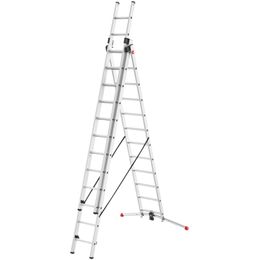 Hailo Anlegeleiter "S100 ProfiLOT" Leitern Aluminium Kombileiter 3-teilig 3x12 Sprossen Gr. B/H/L: 48 cm x 360 cm x 21 cm, grau (aluminiumfarben) Leitern