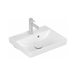 Villeroy & Boch Avento Handwaschbecken 735845, 450x370mm, 1 Hahnloch, mit Überlauf, Farbe: Weiß Ceramicplus - 735845R1 - Villeroy&boch
