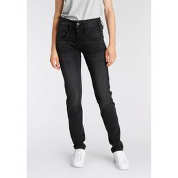 Slim-fit-Jeans Herrlicher "PEARL SLIM REUSED" Gr. 25, Länge 32, schwarz (carbon 621) Damen Jeans Röhrenjeans