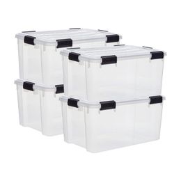 IRIS OHYAMA - 50L wasserdichte Aufbewahrungsboxen aus Kunststoff mit Deckel, 4er-Set, ddat-l, transparent, stapelbar, Verschlussclips – B59 x T39 x