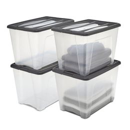 IRIS OHYAMA - Kunststoff-Aufbewahrungsbox, 60 l Garagen-Aufbewahrungsbox, 4er-Set, BPA-frei, NTB-60, Schwarz, stapelbar, Verschlussclips – B58 x