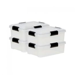 IRIS OHYAMA - 10L wasserdichte Aufbewahrungsboxen aus Kunststoff mit Deckel, 4er-Set, ddat-s, transparent, stapelbar, Verschlussclips – B39 x T29 x
