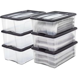 IRIS OHYAMA, Kunststoff-Aufbewahrungsbox, 30 l Garagen-Aufbewahrungsbox, 6er-Set, BPA-frei, NTB-30, Schwarz, stapelbar, Verschlussklammern – B58 x