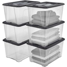 IRIS OHYAMA - Aufbewahrungsbox aus Kunststoff, 45 l Garagen-Aufbewahrungsbox, 6er-Set, BPA-frei, NTB-45, Schwarz, stapelbar, Verschlussclips – B58 x