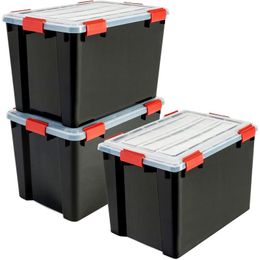 IRIS OHYAMA Wasserdichte Aufbewahrungsboxen aus Kunststoff mit 70-Liter-Deckel, 3er-Set, BPA-frei, ddat-ld, Schwarz, stapelbar, Verschlussclips – B59 x T39 x H38