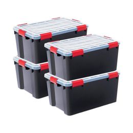 IRIS OHYAMA - Wasserdichte Aufbewahrungsboxen aus Kunststoff mit 50-Liter-Deckel, 4er-Set, BPA-frei, ddat-l, Schwarz, stapelbar, Verschlussclips –