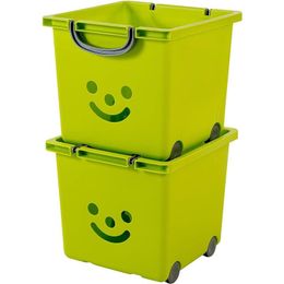 IRIS OHYAMA - Box, Behälter, Kinderspielzeug-Organizer, 2er-Set, 25 l, BPA-frei – KCB-32 – grün, stapelbar, Verschlussklammern – B33,5 x T32 x H29 cm