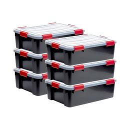 IRIS OHYAMA Wasserdichte Aufbewahrungsboxen aus Kunststoff mit 30-Liter-Deckel, 6er-Set, BPA-frei, ddat-ls, Schwarz, stapelbar, Verschlussclips – B59 x T39 x H19