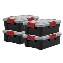 IRIS OHYAMA - Kunststoff-Aufbewahrungsbox, 10-Liter-Garage-Aufbewahrungsbox, 4er-Set, BPA-frei, at-s, Schwarz, stapelbar, Verschlussclips – B39 x T29