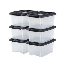 IRIS OHYAMA - Kunststoff-Aufbewahrungsbox, 5-Liter-Garage-Aufbewahrungsbox, 6er-Set, BPA-frei, NTB-5, Schwarz, stapelbar, Verschlussklammern – B28 x