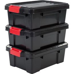 IRIS OHYAMA - 3er-Set, Aufbewahrungsbox, diy, 12.5 l, mit Clips, stapelbar, Garage - Power Box SK-130 - Schwarz