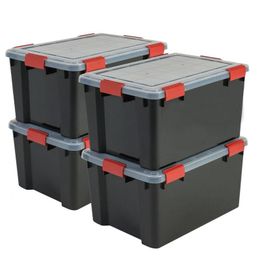 IRIS OHYAMA Kunststoff-Aufbewahrungsbox, 50 l Garagen-Aufbewahrungsbox, 4er-Set, BPA-frei, at-l, schwarz, stapelbar, Verschlussklammern – B59 x T39 x H29 cm