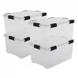 IRIS OHYAMA - 50L wasserdichte Aufbewahrungsboxen aus Kunststoff mit Deckel, 4er-Set, at-l, transparent, stapelbar, Verschlussclips – B59 x T39 x H29
