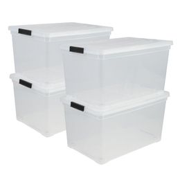 IRIS OHYAMA Aufbewahrungsbox aus Kunststoff, 50 l Büro-Aufbewahrungsbox, 4er-Set, NCS-320, transparent, stapelbar, Verschlussclips – B54 x T39,5 x H30,5 cm