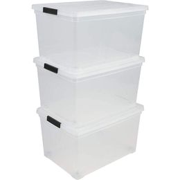 IRIS OHYAMA Aufbewahrungsbox aus Kunststoff, 50 l Büro-Aufbewahrungsbox, 3er-Set, NCS-320, transparent, stapelbar, Verschlussclips – B54 x T39,5 x H30,5 cm