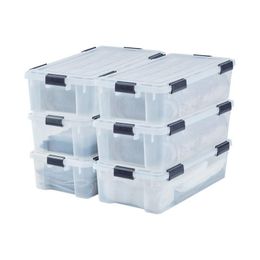 IRIS OHYAMA, 30L wasserdichte Aufbewahrungsboxen aus Kunststoff mit Deckel, 6er-Set, AT-LS, transparent, stapelbar, Verschlussclips – B59 x T39 x H19