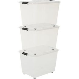 IRIS OHYAMA - Aufbewahrungsbox aus Kunststoff, 60 l Büro-Aufbewahrungsbox, 3er-Set, TBRH-60, transparent, stapelbar, Verschlussclips – B39 x T57,5 x