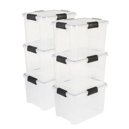 IRIS OHYAMA - Aufbewahrungsbox aus Kunststoff, Set mit 6 hermetischen Boxen à 20 l, at-sd, Transparent, B39 x T29 x H26 cm