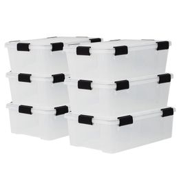 IRIS OHYAMA 30L wasserdichte Aufbewahrungsboxen aus Kunststoff mit Deckel, 6er-Set, ddat-ls, transparent, stapelbar, Verschlussclips – B59 x T39 x H19 cm - Iris
