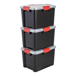 IRIS OHYAMA - Kunststoff-Aufbewahrungsbox, 20-Liter-Garage-Aufbewahrungsbox, 3er-Set, BPA-frei, ddat-sd, Schwarz, stapelbar, Verschlussclips – B39 x