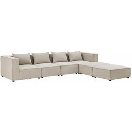 Modulares Sofa Domas xxl - Couch für Wohnzimmer - 2 Ottomanen, Armlehnen & Kissen - Ecksofa Eckcouch Ecke - Wohnlandschaft Stoff Beige - Juskys