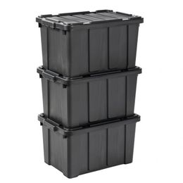 IRIS OHYAMA - Kunststoff-Aufbewahrungsbox, 50-Liter-Garage-Aufbewahrungsbox, 3er-Set, ddskt 450, Schwarz, stapelbar, Verschlussclips – B57,5 x T38 x