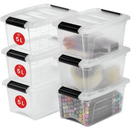 IRIS OHYAMA - Kunststoff-Aufbewahrungsbox, 5-Liter-Büro-Aufbewahrungsbox, 6er-Set, DDNTB-5, transparent, stapelbar, Verschlussclips – B28 x T19,5 x