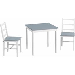HOMCOM Essgruppe für 2 Personen, 2 Stühle, 1 Tisch, Kiefernholz, Weiß + Grau - Grau+Weiß