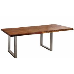 Massivmöbel24 Baumtisch mit Ansteckplatte Akazie 160-220x100x78cm walnuss lackiert FREEFORM 2 22 - dunkelbraun