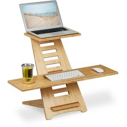 Stehpult Aufsatz Schreibtisch, Bambus, 2 Ablagen, höhenverstellbar, Laptop Steh-Schreibtischaufsatz, natur - Relaxdays